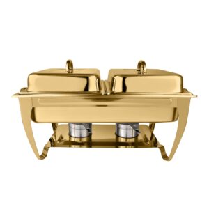 HONHPD Golden Chafing Dish Buffet Set, 9 QT Stainless Steel Food Warmer - 9 Liters Buffet Servers with Fuel Holder & Water Pan - Chafer Set for Banquet Parties Even Catering Wedding