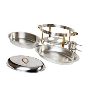 TrueCraftware 6 Qt. Half Size Stainless Steel Gold Accented Oval Chafing Dish Complete Set- Chafers and Buffet Warmer Sets for Catering Event Party Holiday Buffet Weddings Catering