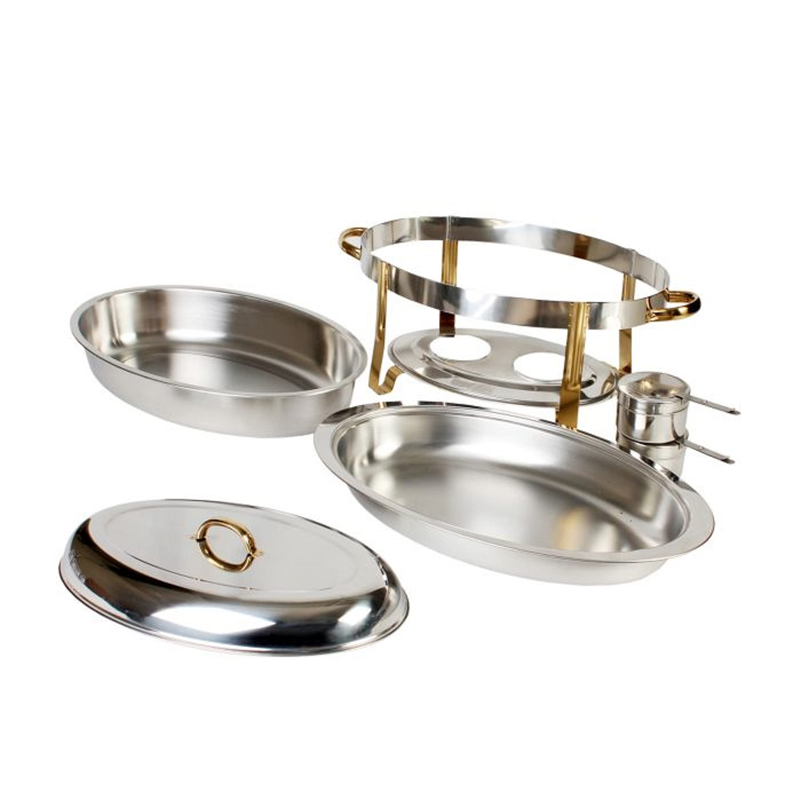 TrueCraftware 6 Qt. Half Size Stainless Steel Gold Accented Oval Chafing Dish Complete Set- Chafers and Buffet Warmer Sets for Catering Event Party Holiday Buffet Weddings Catering