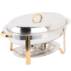 TrueCraftware 6 Qt. Half Size Stainless Steel Gold Accented Oval Chafing Dish Complete Set- Chafers and Buffet Warmer Sets for Catering Event Party Holiday Buffet Weddings Catering