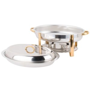 TrueCraftware 6 Qt. Half Size Stainless Steel Gold Accented Oval Chafing Dish Complete Set- Chafers and Buffet Warmer Sets for Catering Event Party Holiday Buffet Weddings Catering