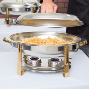 TrueCraftware 6 Qt. Half Size Stainless Steel Gold Accented Oval Chafing Dish Complete Set- Chafers and Buffet Warmer Sets for Catering Event Party Holiday Buffet Weddings Catering