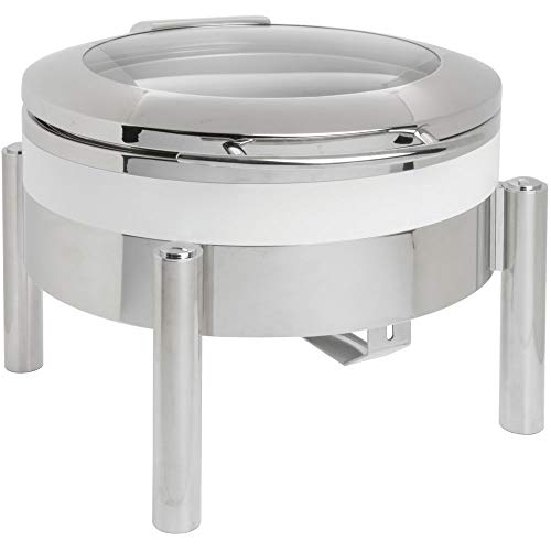 HUBERT Induction Chafer 6 1/3 Qt Round Stainless and White - 17 1/3"L x 21 1/4"W x 6 1/3"H