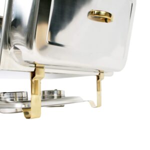 Thunder Group SLRCF0833GH Chafer, 8 quart, full-size, oblong, dripless water pan, lift-off lid, fuel holder and plate, gold handles and support beams, stainless steel