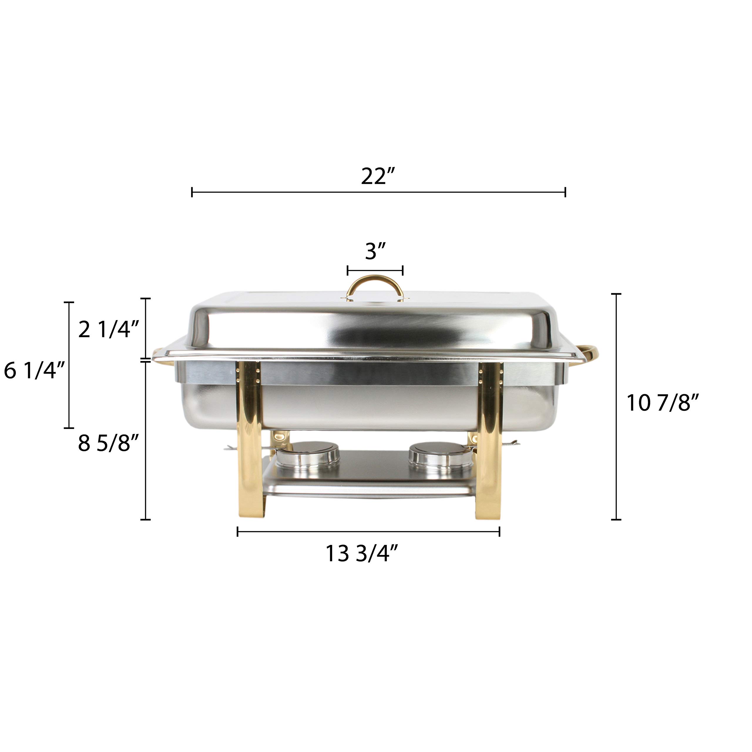 Thunder Group SLRCF0833GH Chafer, 8 quart, full-size, oblong, dripless water pan, lift-off lid, fuel holder and plate, gold handles and support beams, stainless steel