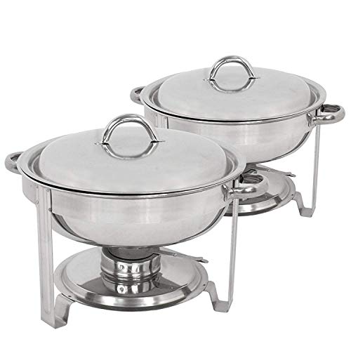 Saturnpower Stainless Steel Round Dish 5 Quart Tray Buffet Catering, Round Buffet Servers, Full Size Dinner Serving Buffer Warmer Set w/Food and Water Pan, Lid, Solid Stand and Fuel Holder (2)