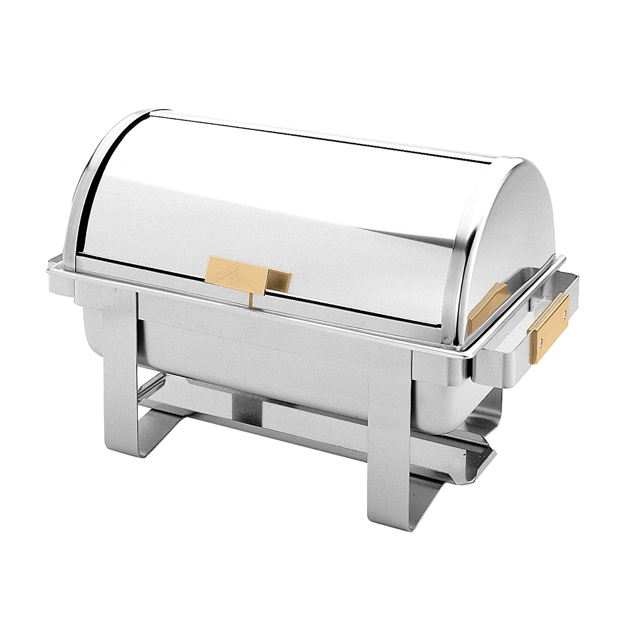 Thunder Group SLRCF0171G Chafer, 8 quart, roll-top cover, dripless water pan, 2 fuel holders, gold handles, stainless steel, mirror-finish