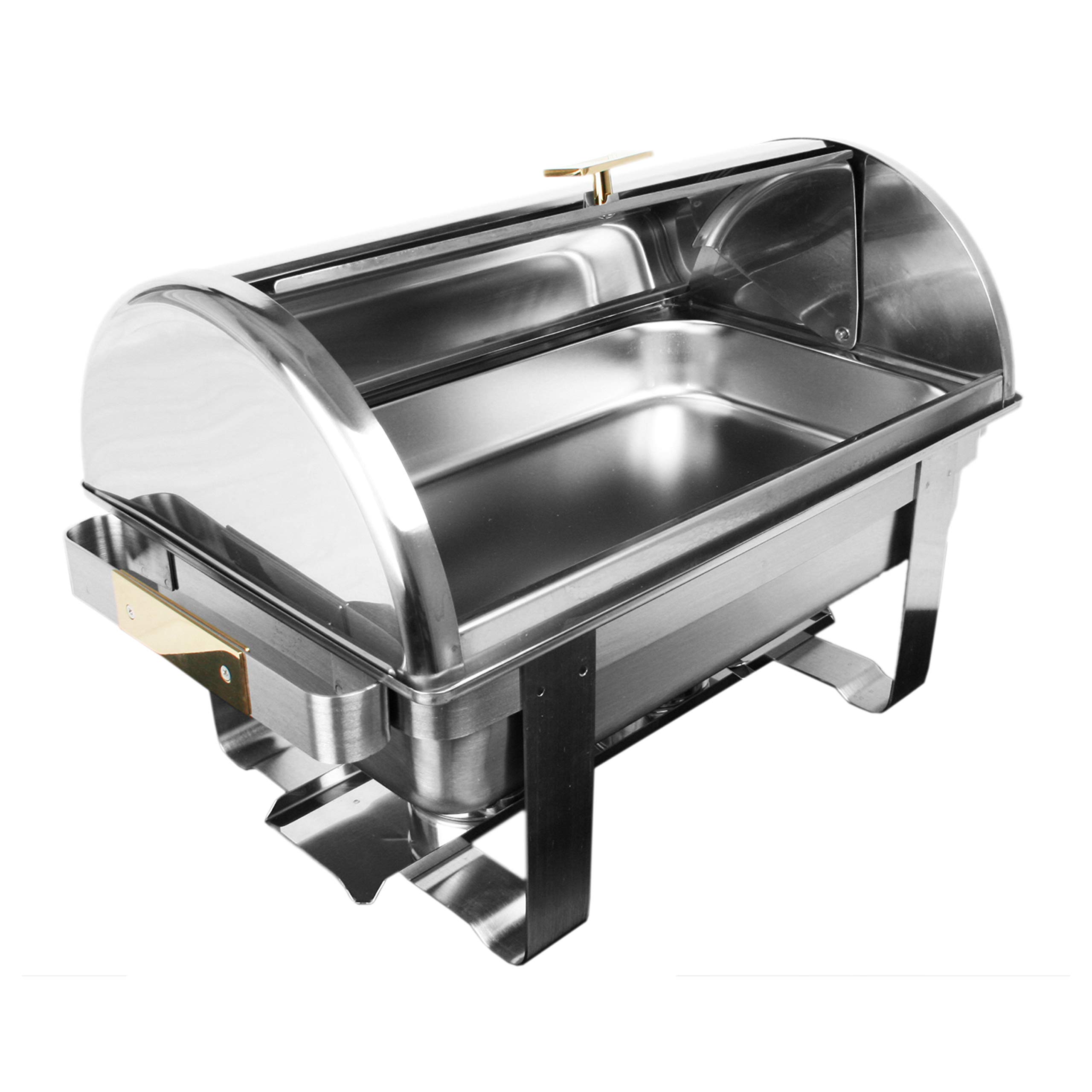 Thunder Group SLRCF0171G Chafer, 8 quart, roll-top cover, dripless water pan, 2 fuel holders, gold handles, stainless steel, mirror-finish