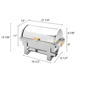 Thunder Group SLRCF0171G Chafer, 8 quart, roll-top cover, dripless water pan, 2 fuel holders, gold handles, stainless steel, mirror-finish