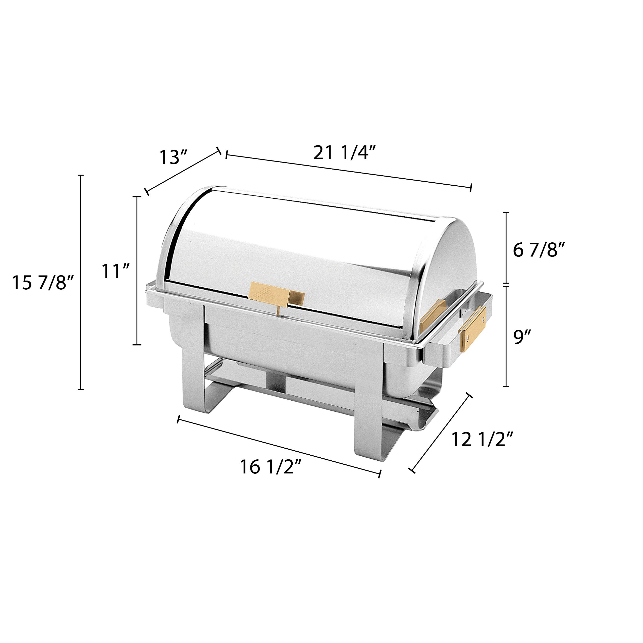 Thunder Group SLRCF0171G Chafer, 8 quart, roll-top cover, dripless water pan, 2 fuel holders, gold handles, stainless steel, mirror-finish