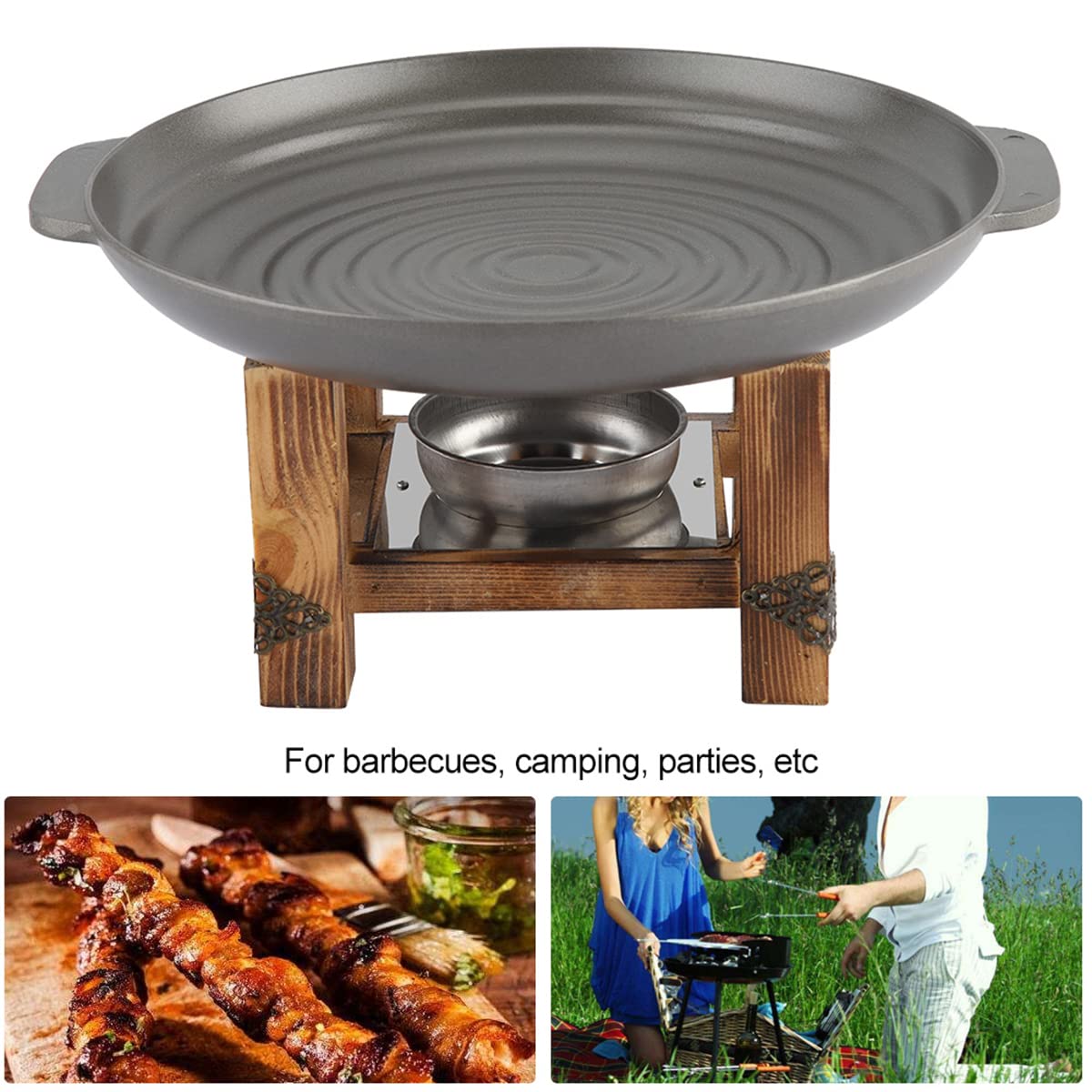 Non Stick Grill Plate Barbecue Alcohol Oven Stov Skewers Chafing Dish Party Buffet Pan for Barbecue, Camping, Party