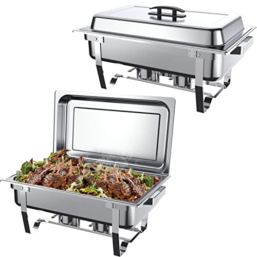 TLOG 8 Qt Stainless Steel Chafing Dish Buffet Set 2-Pack, Chafers and Buffet Warmers, Complete Chafer Set w/Water Pan, Food Pan, Fuel Holders, and Lid for Parties/Dinners/Catering/Weddings