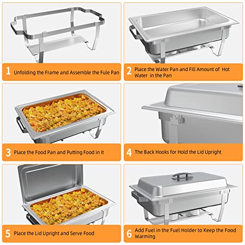 TLOG 8 Qt Stainless Steel Chafing Dish Buffet Set 2-Pack, Chafers and Buffet Warmers, Complete Chafer Set w/Water Pan, Food Pan, Fuel Holders, and Lid for Parties/Dinners/Catering/Weddings