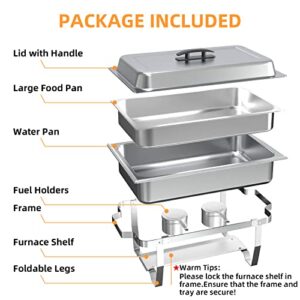 TLOG 8 Qt Stainless Steel Chafing Dish Buffet Set 2-Pack, Chafers and Buffet Warmers, Complete Chafer Set w/Water Pan, Food Pan, Fuel Holders, and Lid for Parties/Dinners/Catering/Weddings