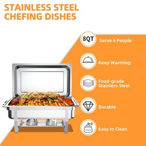 TLOG 8 Qt Stainless Steel Chafing Dish Buffet Set 2-Pack, Chafers and Buffet Warmers, Complete Chafer Set w/Water Pan, Food Pan, Fuel Holders, and Lid for Parties/Dinners/Catering/Weddings