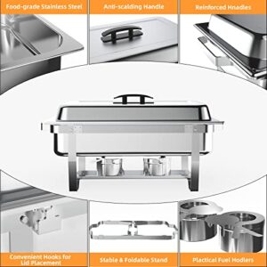 TLOG 8 Qt Stainless Steel Chafing Dish Buffet Set 2-Pack, Chafers and Buffet Warmers, Complete Chafer Set w/Water Pan, Food Pan, Fuel Holders, and Lid for Parties/Dinners/Catering/Weddings