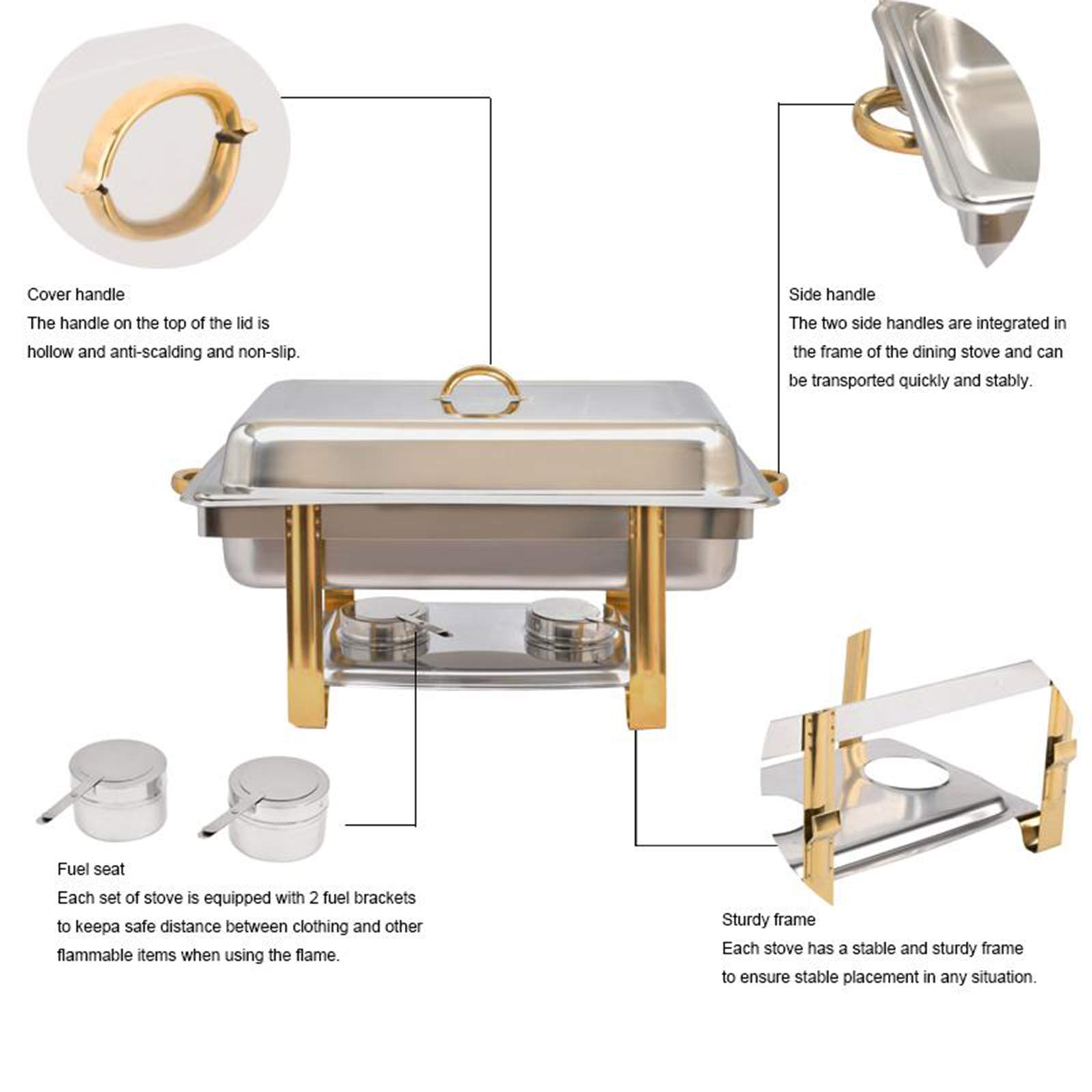 9L Chafing Dish Buffet Set, Rectangle Stainless Steel Foldable Chafers and Buffet Warmers Sets w/Food and Water Trays,Cover, Thick Stand Frame, for Catering Party Event Serving