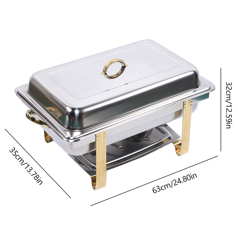 9L Chafing Dish Buffet Set, Rectangle Stainless Steel Foldable Chafers and Buffet Warmers Sets w/Food and Water Trays,Cover, Thick Stand Frame, for Catering Party Event Serving