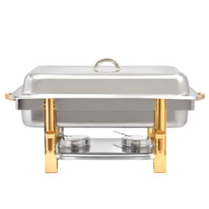 9L Chafing Dish Buffet Set, Rectangle Stainless Steel Foldable Chafers and Buffet Warmers Sets w/Food and Water Trays,Cover, Thick Stand Frame, for Catering Party Event Serving