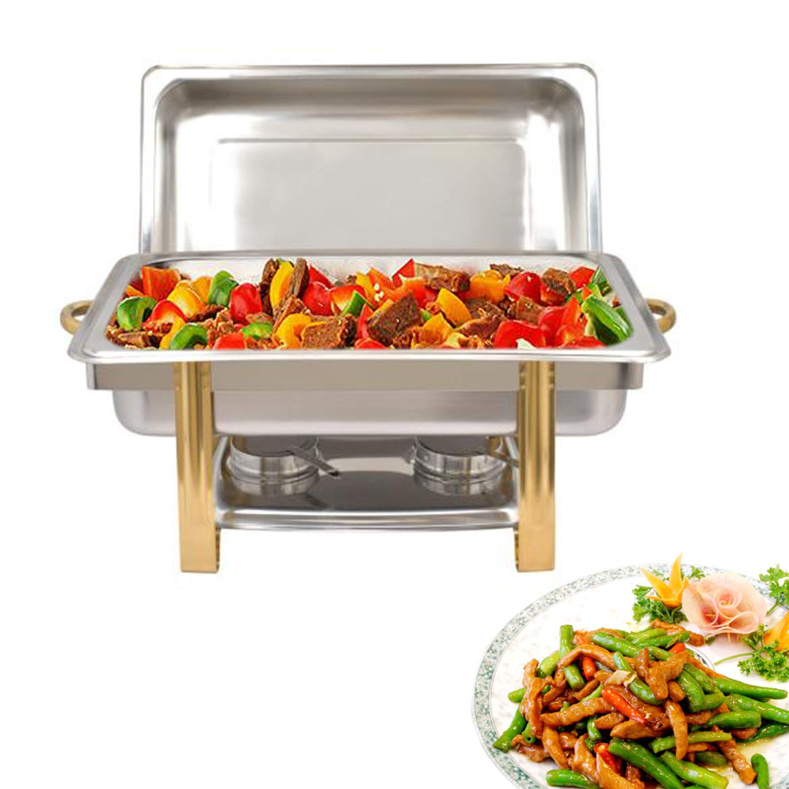 9L Chafing Dish Buffet Set, Rectangle Stainless Steel Foldable Chafers and Buffet Warmers Sets w/Food and Water Trays,Cover, Thick Stand Frame, for Catering Party Event Serving