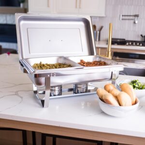 Chafing Dish - Stainless Steel Food Warmer - Foldable Frame Food Pan Fuel Holder and Lid for Parties - Weddings - Breakfast Items and Catering Events