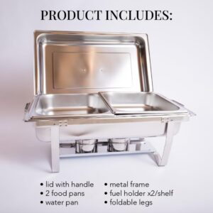 Chafing Dish - Stainless Steel Food Warmer - Foldable Frame Food Pan Fuel Holder and Lid for Parties - Weddings - Breakfast Items and Catering Events