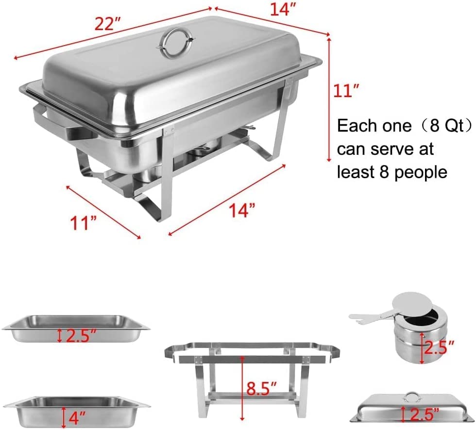 ROVSUN Chafing Dish Buffet Set,4 Rectangular + 2 Round Stainless Steel Chaffing Dishes Silver,Catering Warmer Set Food Warmer with Thick Stand Frame,Food Pans for Wedding Parties Buffets