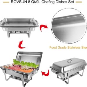 ROVSUN Chafing Dish Buffet Set,4 Rectangular + 2 Round Stainless Steel Chaffing Dishes Silver,Catering Warmer Set Food Warmer with Thick Stand Frame,Food Pans for Wedding Parties Buffets