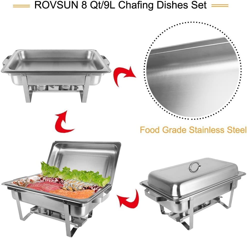 ROVSUN Chafing Dish Buffet Set,4 Rectangular + 2 Round Stainless Steel Chaffing Dishes Silver,Catering Warmer Set Food Warmer with Thick Stand Frame,Food Pans for Wedding Parties Buffets