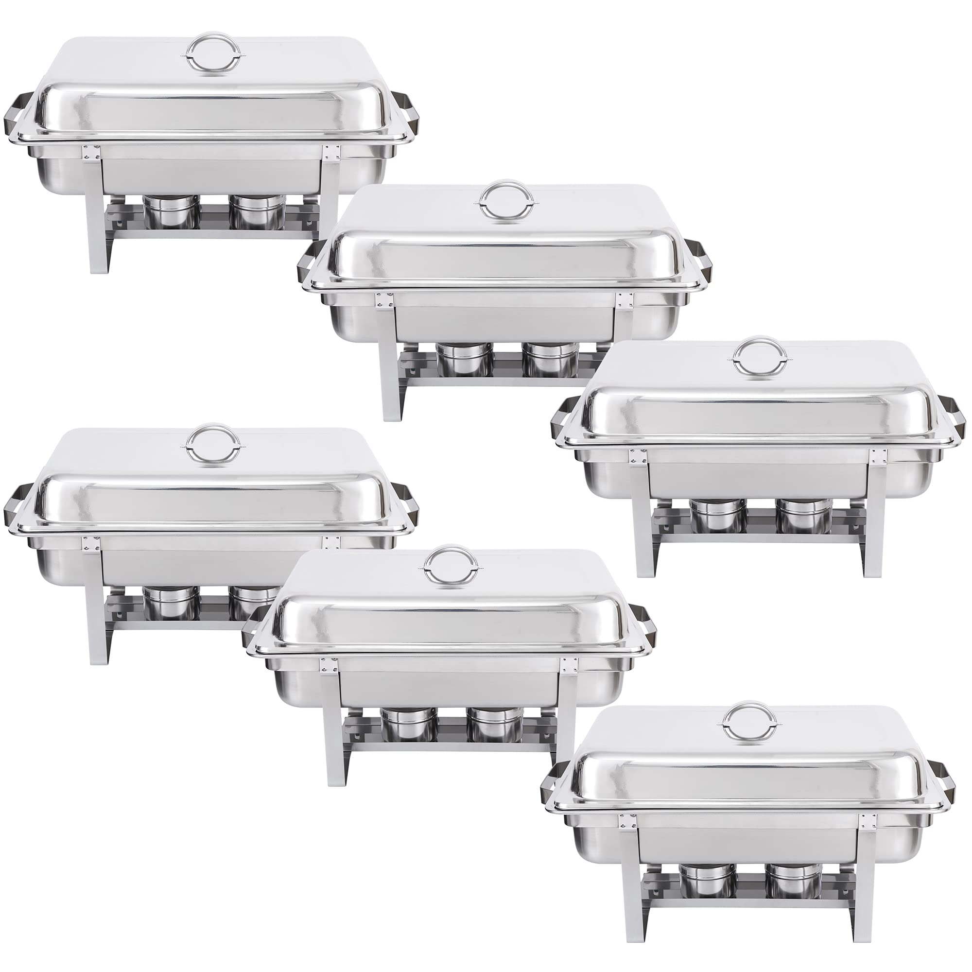 ZENY 6 Packs Chafing Dish Buffet Set, 8 Quart Stainless Steel Buffet Servers and Warmers for Party Catering, Complete Chafer Set with Water Pan, Chafing Fuel Holder