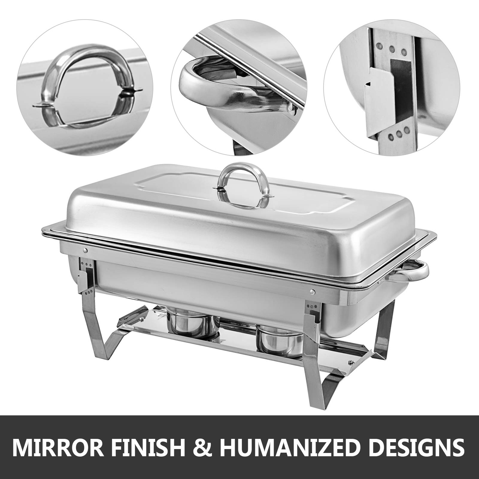 VEVOR 8 Quart Stainless Steel Complete Rectangular Chafers for Catering Buffet Warmer Set with Folding Frame, 4 Packs, Sliver…