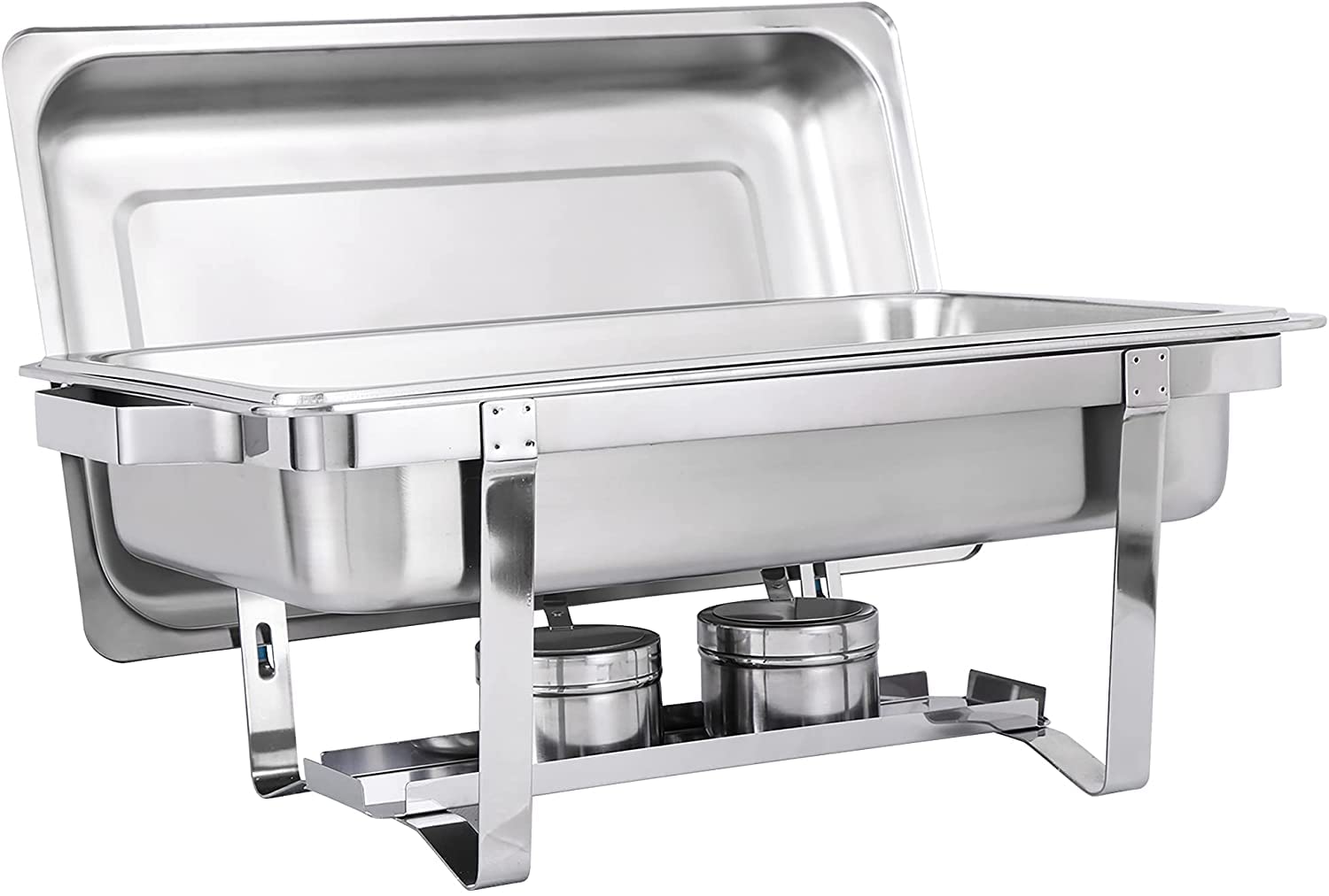 Oteymart Pack of 6 Chafing Dish Buffet Server Warming Tray Chafer Full Size Stainless Rectangular Dish Set Buffet Catering Party Events Utensils w/Fuel Holder Deep Food Pan