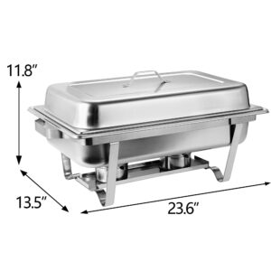 Oteymart Pack of 6 Chafing Dish Buffet Server Warming Tray Chafer Full Size Stainless Rectangular Dish Set Buffet Catering Party Events Utensils w/Fuel Holder Deep Food Pan