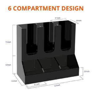 Richboom Cup and Lid Organizer, 6 Compartments with 2 Removable Dividers Coffee Station Countertop Cup Dispenser Condiment Organizer Accessories Caddy for Breakroom, Office, Home - Black