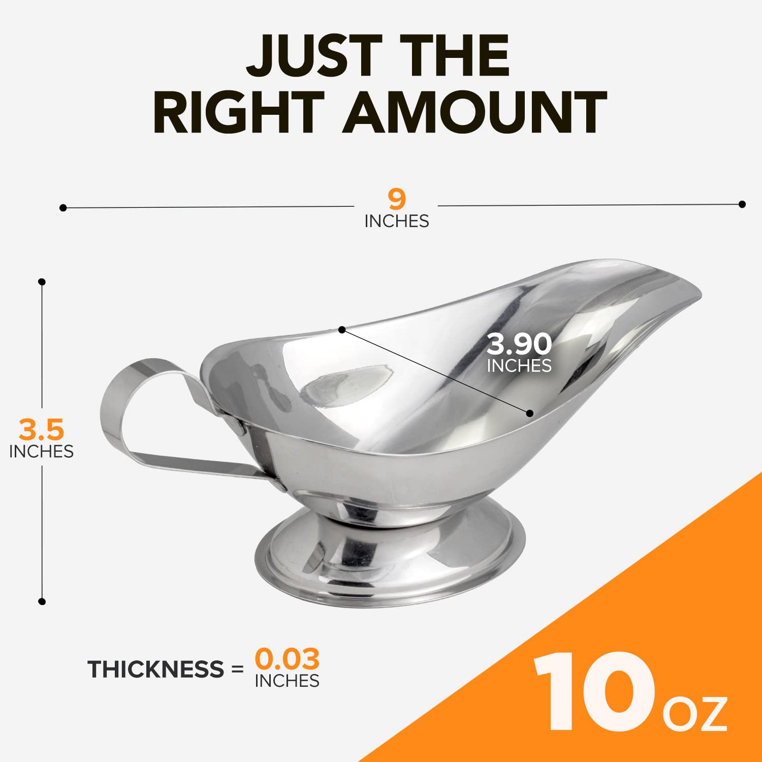 [2 Pack] Stainless Steel Gravy Boat - 10 Oz Elegant Gravy Boats with Classic Lip and Metal Gardoon Base - Stylish Large Gravy Boat for Thick Sauces, Salad Dressings - For Home, Cafe, Restaurant Use