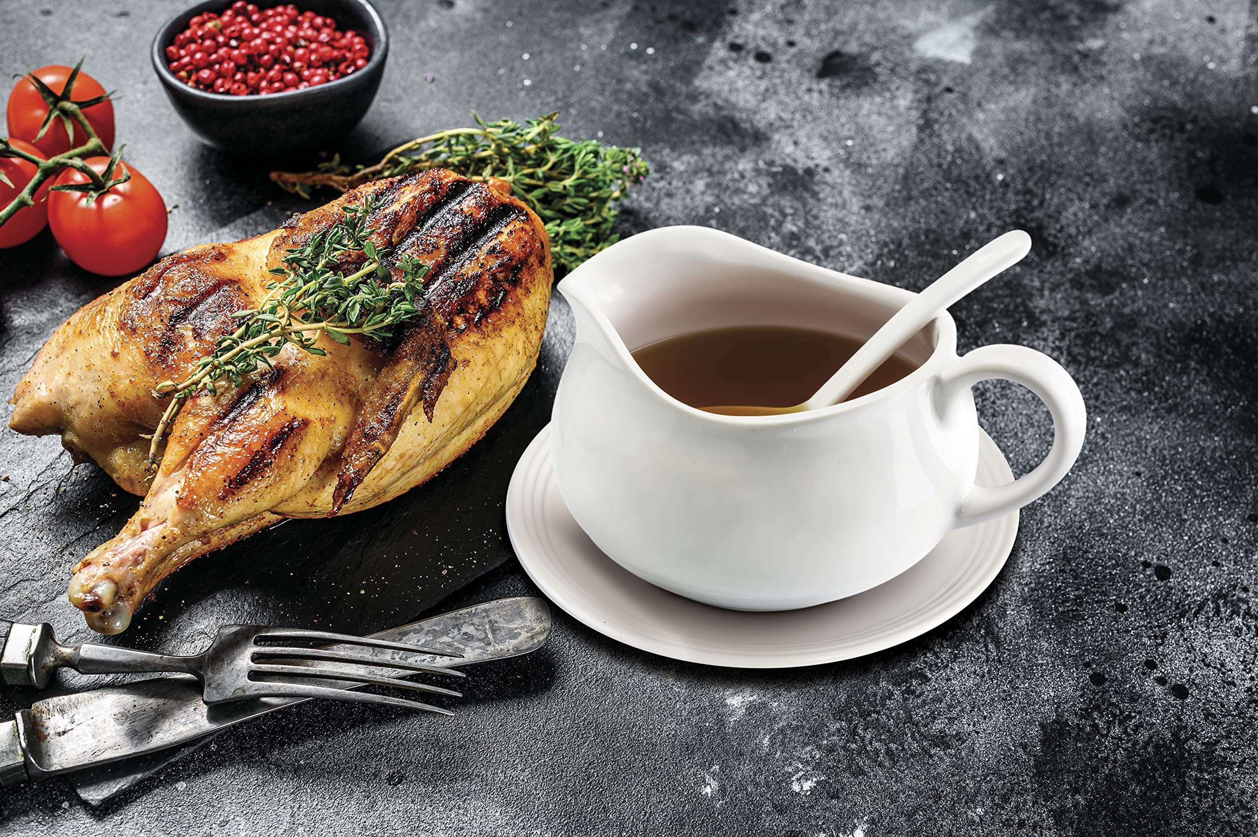 Zenvy 24 Oz Gravy Boat | Ceramic White Gravy Dish Set (24 Oz White) | Includes Gravy Boat, Saucer and Spoon