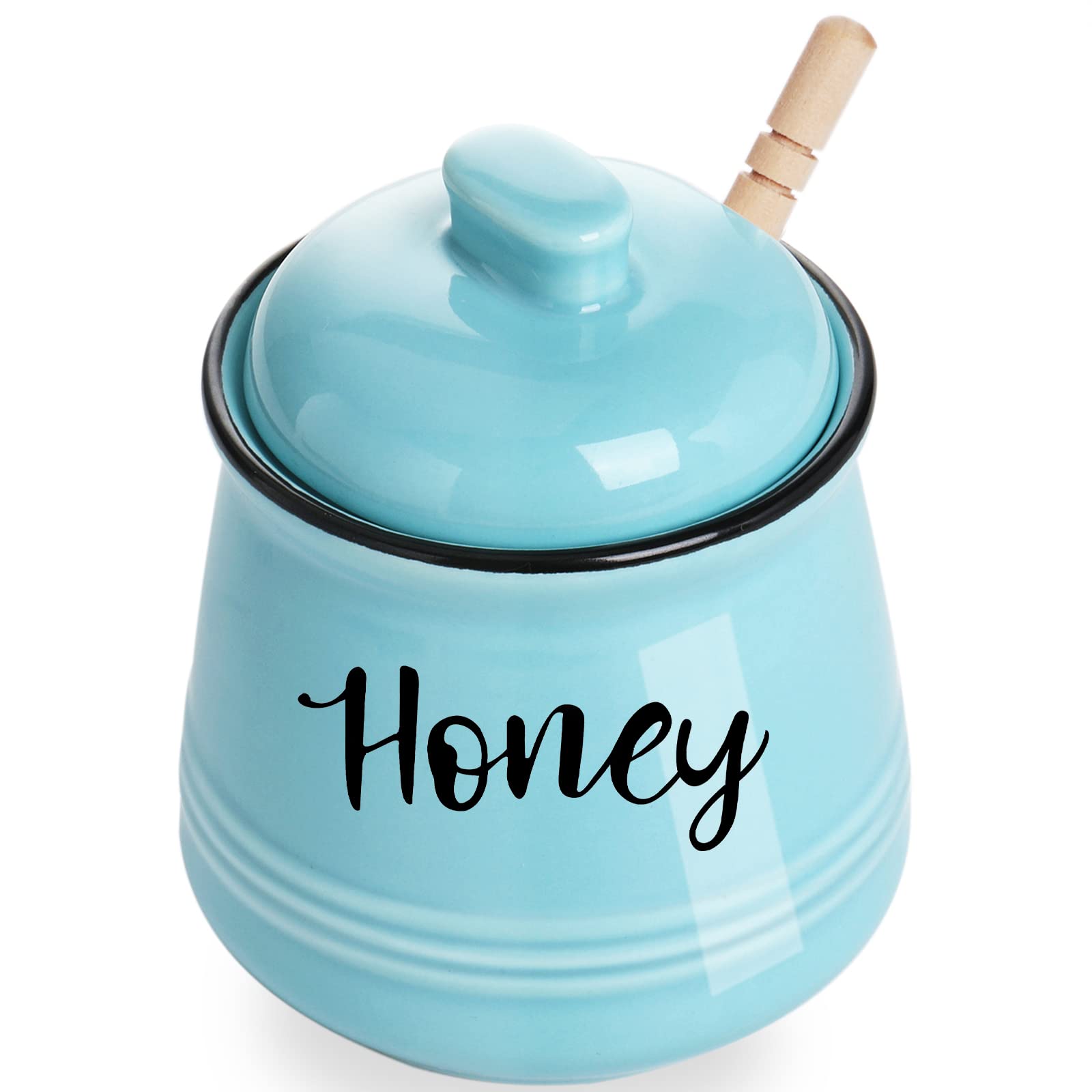 HAOTOP Farmhouse Porcelain Honey Jar with Dipper and Lid Set 12oz,Easy to Clean (Turquoise)