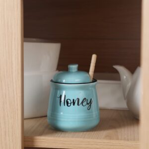 HAOTOP Farmhouse Porcelain Honey Jar with Dipper and Lid Set 12oz,Easy to Clean (Turquoise)