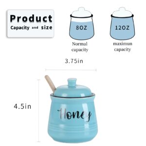 HAOTOP Farmhouse Porcelain Honey Jar with Dipper and Lid Set 12oz,Easy to Clean (Turquoise)