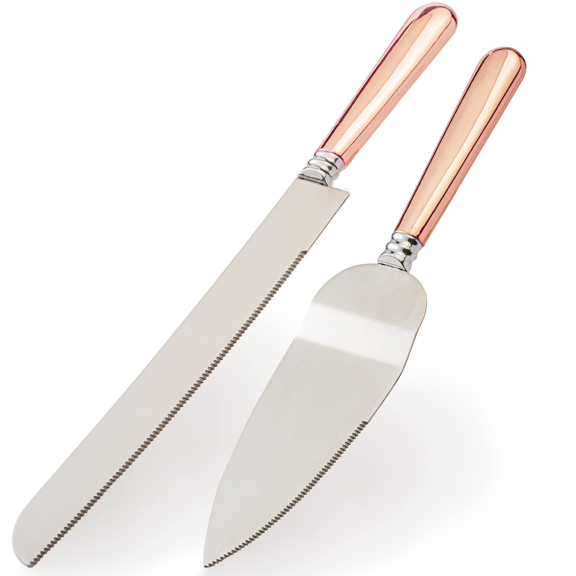 VARLKA Wedding Cake Knife and Server Set, Cake Cutting Set for Wedding Stainless Steel Blade and ABS Rose Gold plated handle Pie Server for Wedding, Birthdays, Anniversary, Parties