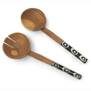 hand carved olive wood petite salad servers with bone handles