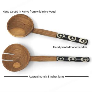 Hand Carved Olive Wood Petite Salad Servers with Bone Handles