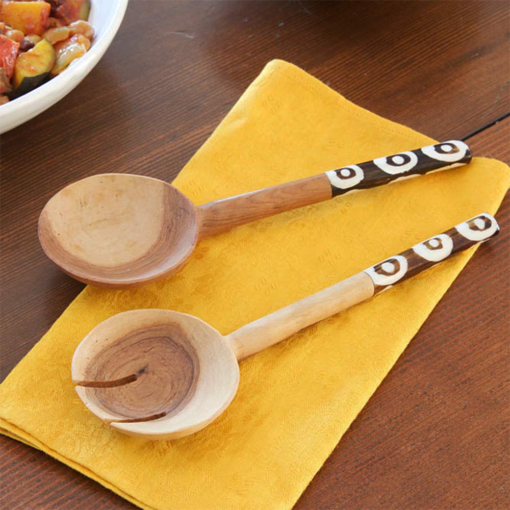 Hand Carved Olive Wood Petite Salad Servers with Bone Handles