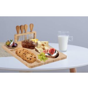 PENGKE Bamboo Cheese Board Set with 4 Stainless Steel Cheese Knives, Charcuterie Platter,Serving Tray for Crackers,Brie and Meat,Perfect Choice for Gift