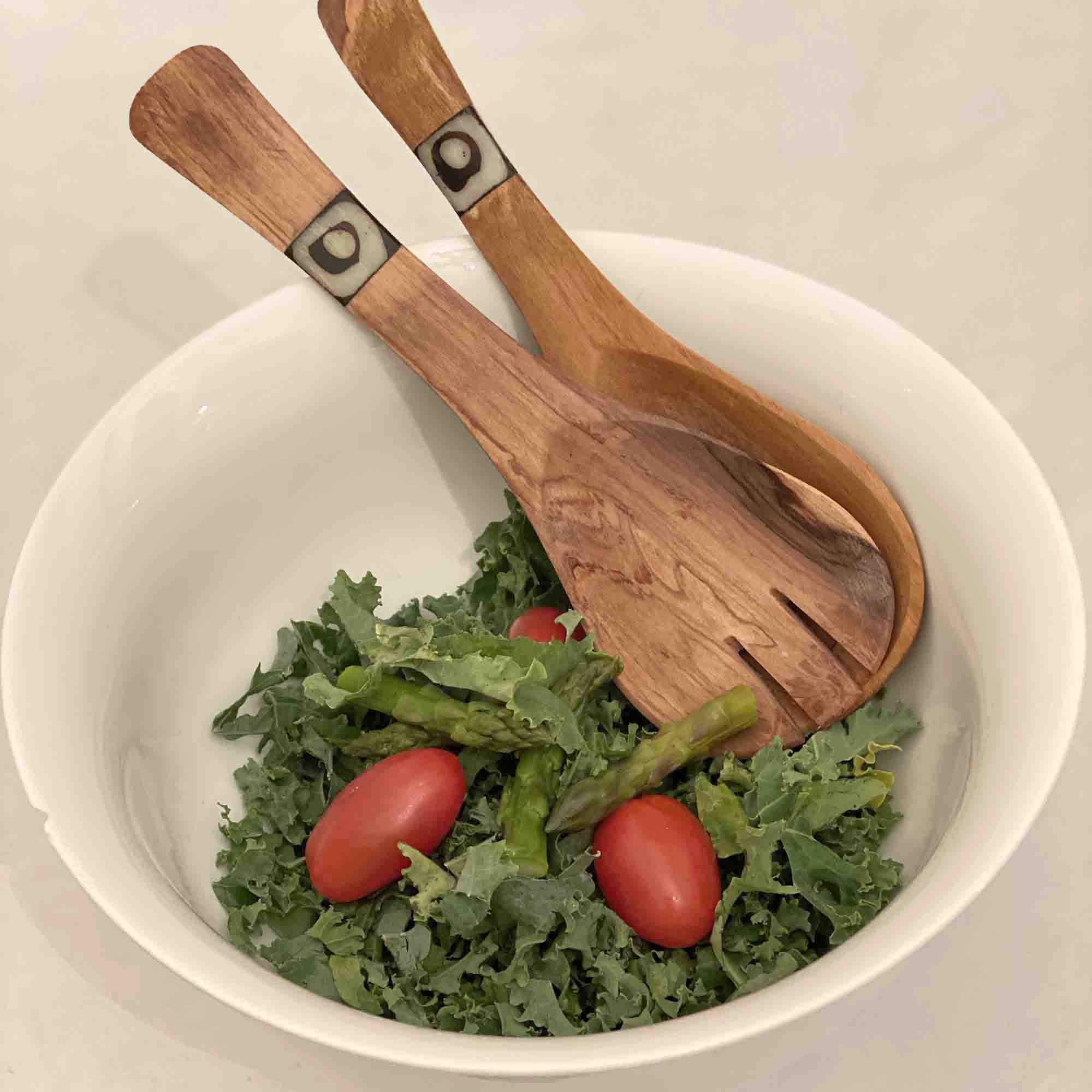 Olive Wood Twisted Salad Serving Set