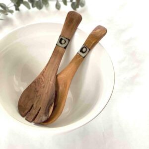 Olive Wood Twisted Salad Serving Set