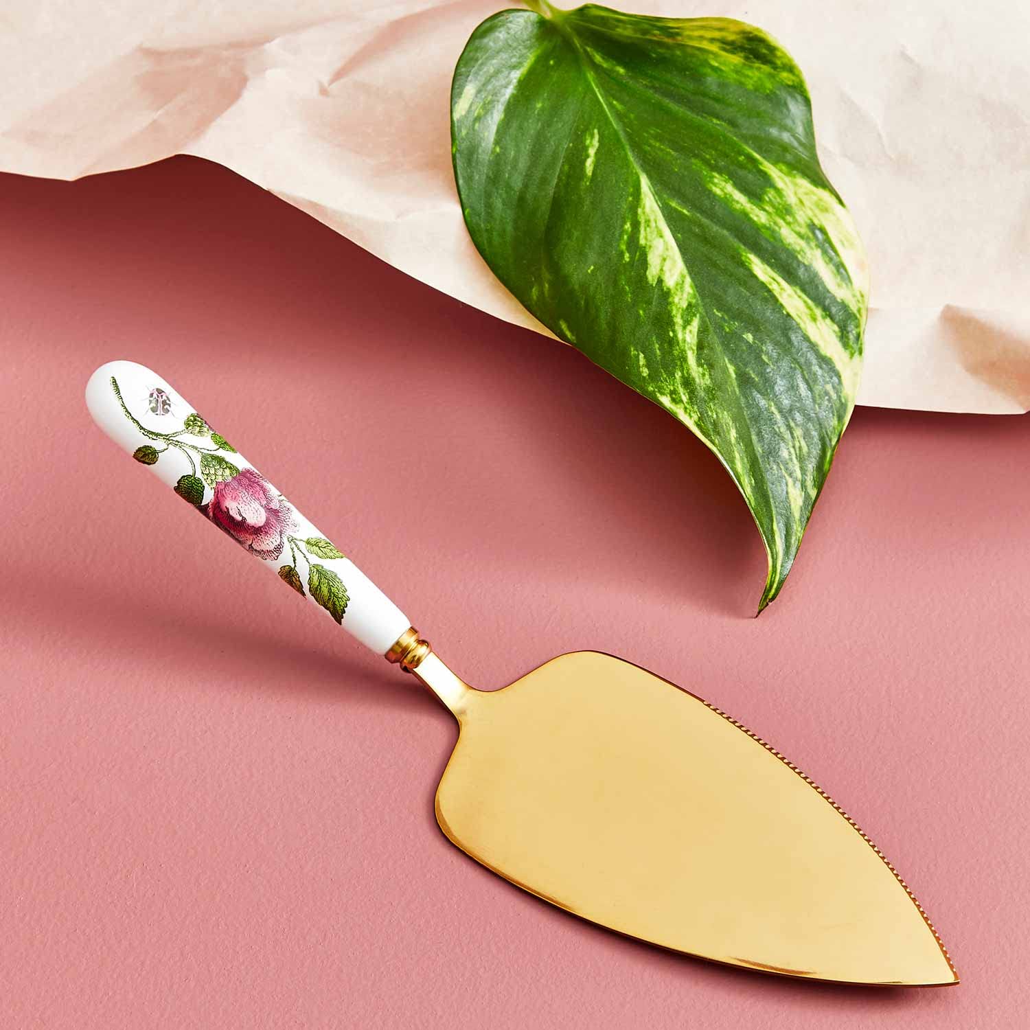 Spode Creatures of Curiosity Collection Cake Server with Floral Motif, Stainless Steel Cake Knife with Porcelain Handle, Perfect Wedding Cake Cutter for Cakes, Pies, Desserts, and More