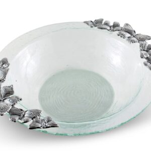 Arthur Court Designs Butterfly Pattern Glass and Aluminum Salad Bowl 16 Inch Diameter