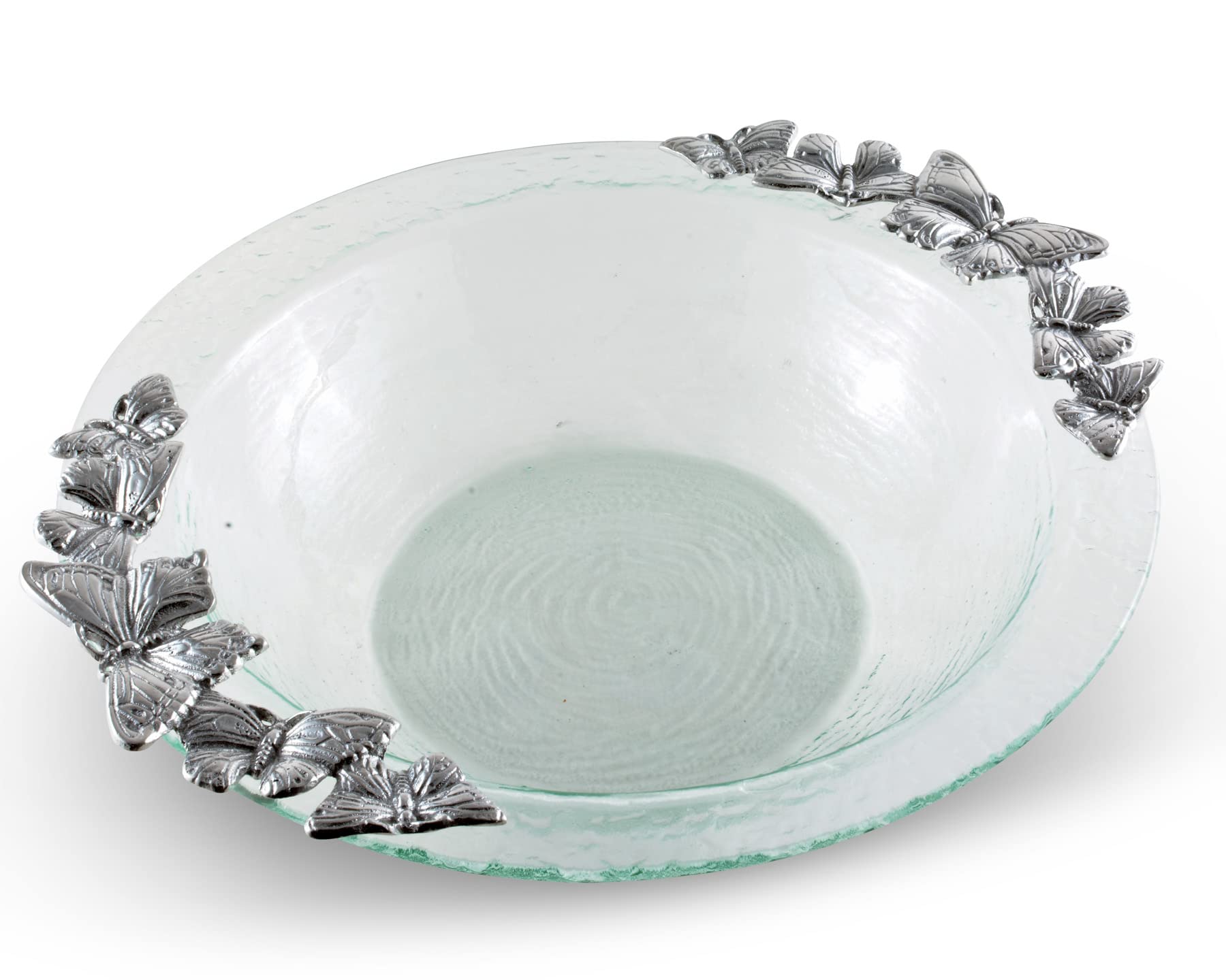 Arthur Court Designs Butterfly Pattern Glass and Aluminum Salad Bowl 16 Inch Diameter