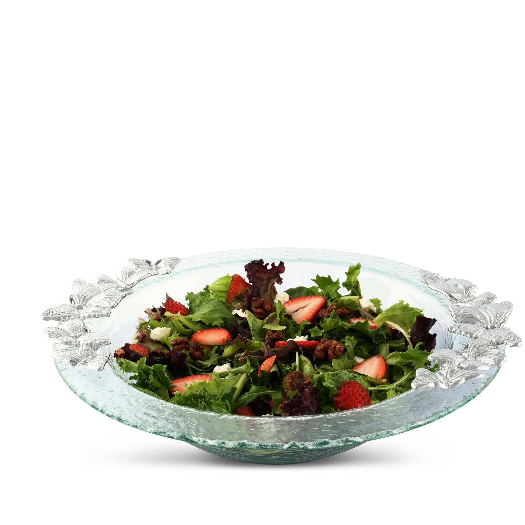 Arthur Court Designs Butterfly Pattern Glass and Aluminum Salad Bowl 16 Inch Diameter